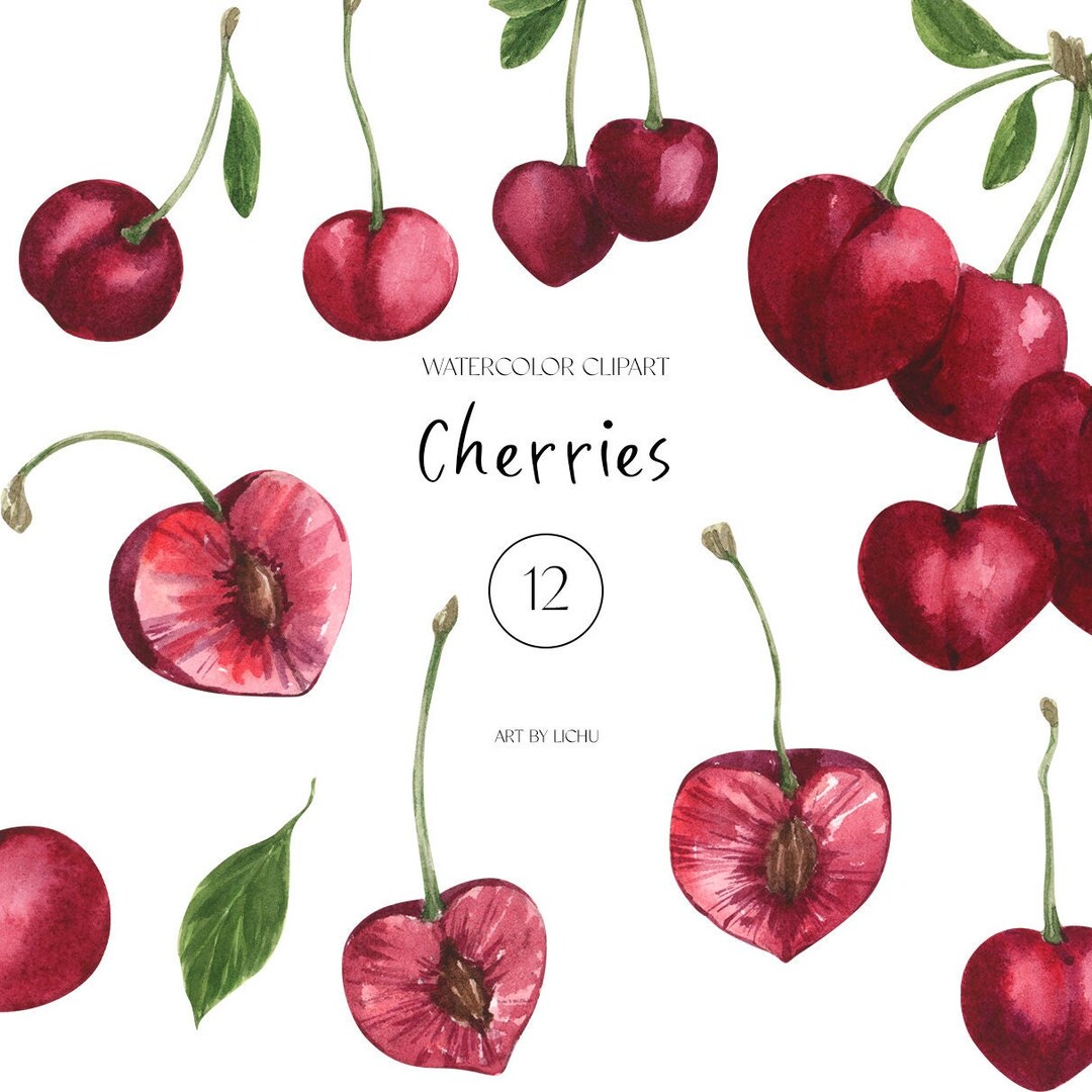 Watercolor Cherries Clipart Summer Berries Clip Art Fresh Fruits ...