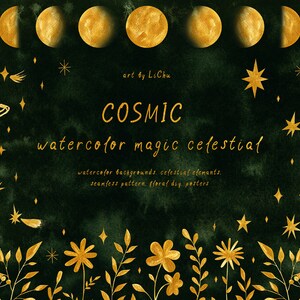 Watercolor Celestial Clipart Stars Moon Phases Planet Wildflower ...