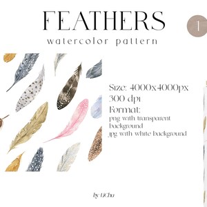 Watercolor Feather Boho Clipart Bohemian Feathers Clip Art Seamless ...