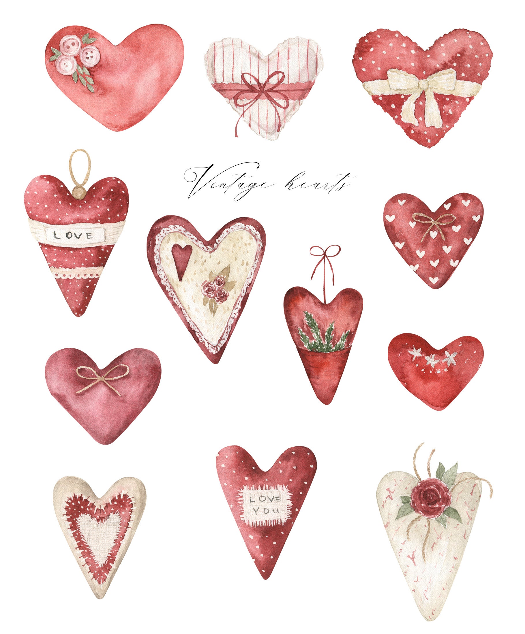 Watercolor Red Heart Cute Love Vintage Valentines Day Beige - Etsy