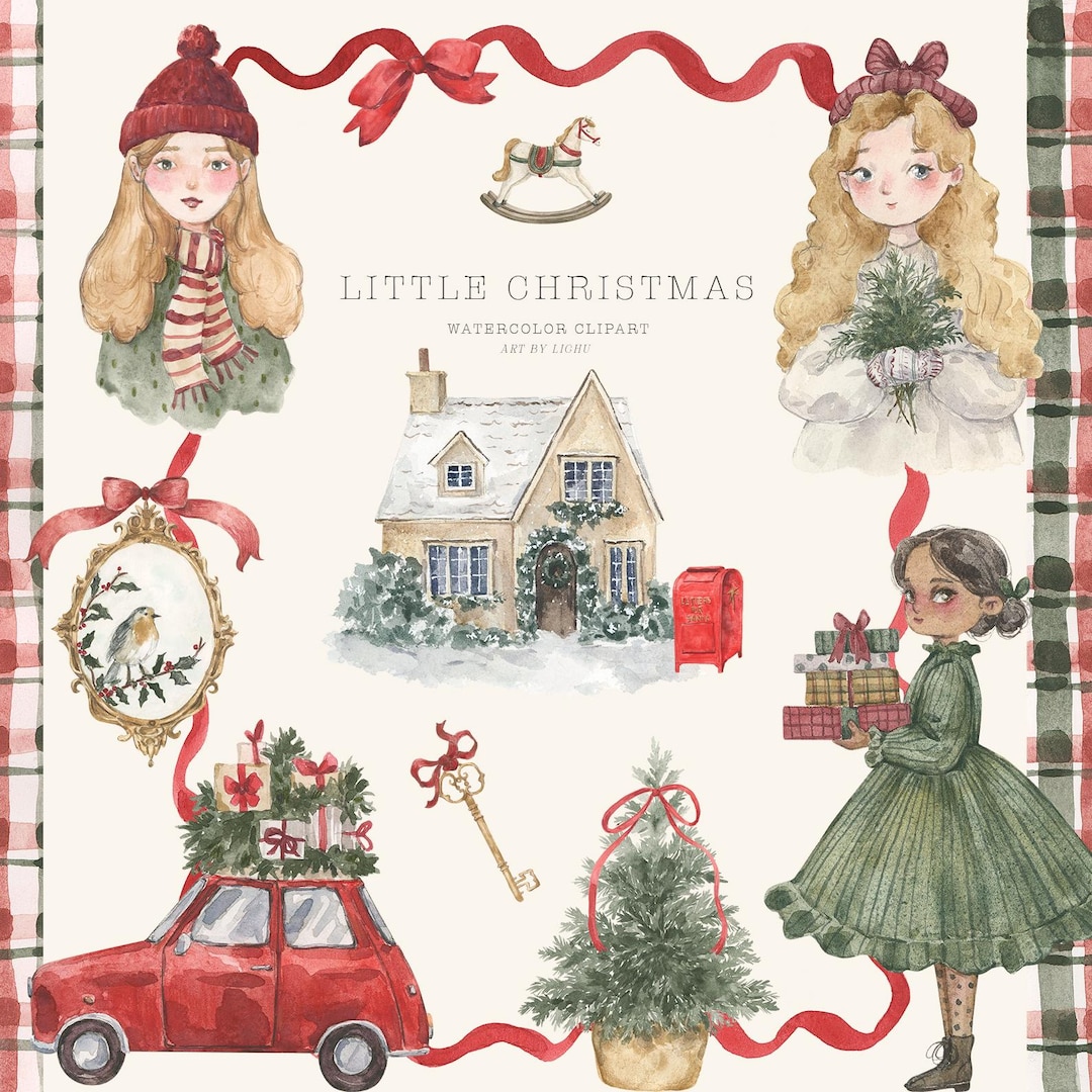 Christmas Clipart Whimsical Holiday Cozy Winter Watercolor Set ...