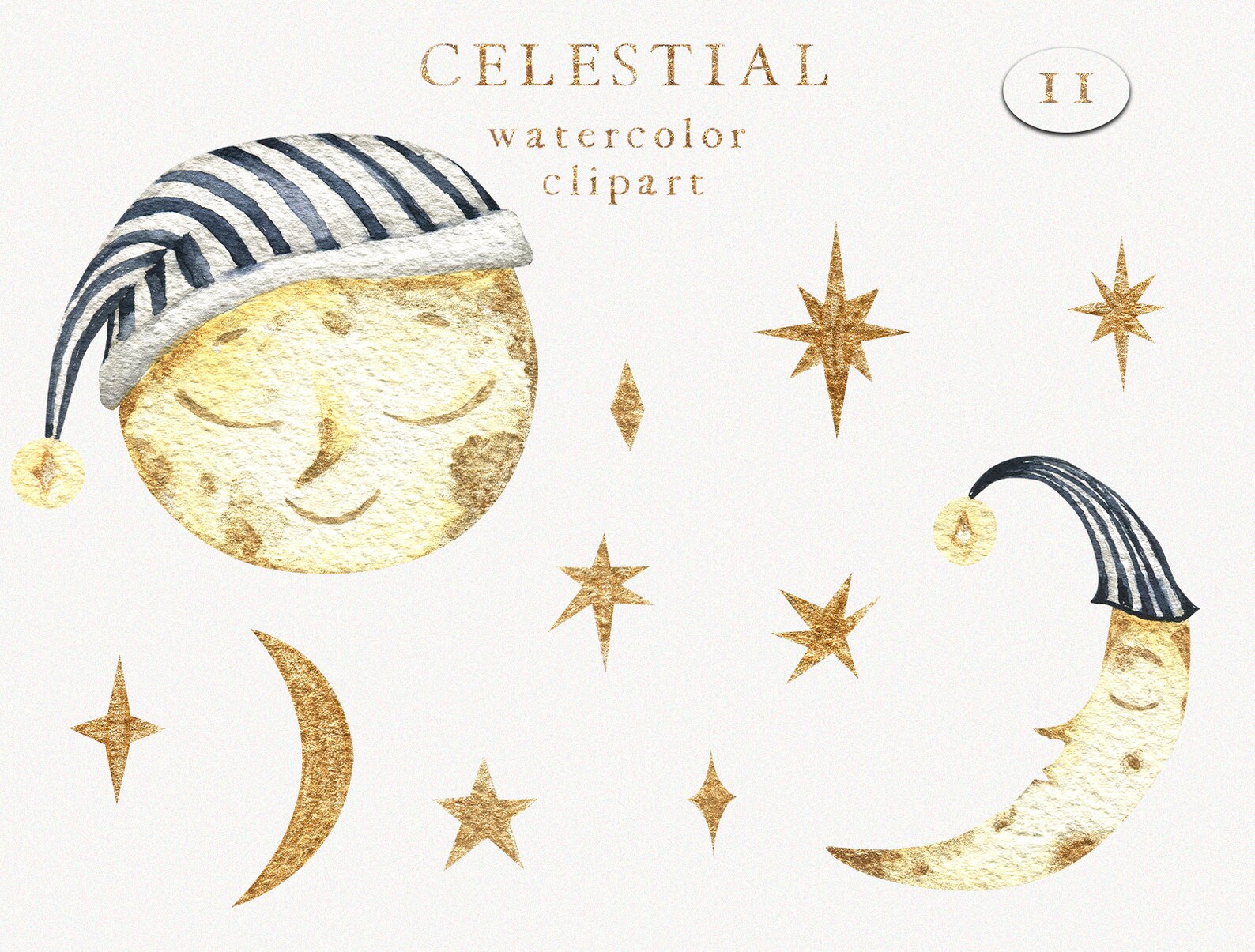 Golden Celestial Clipart Watercolor Cosmic Space Moon Sky Sign - Etsy