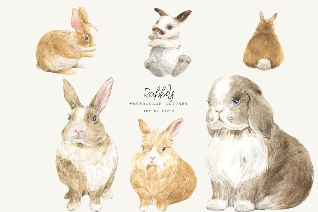 Watercolor Bunny Clipart Set Cute Hand-painted Rabbits Woodland Animal ...