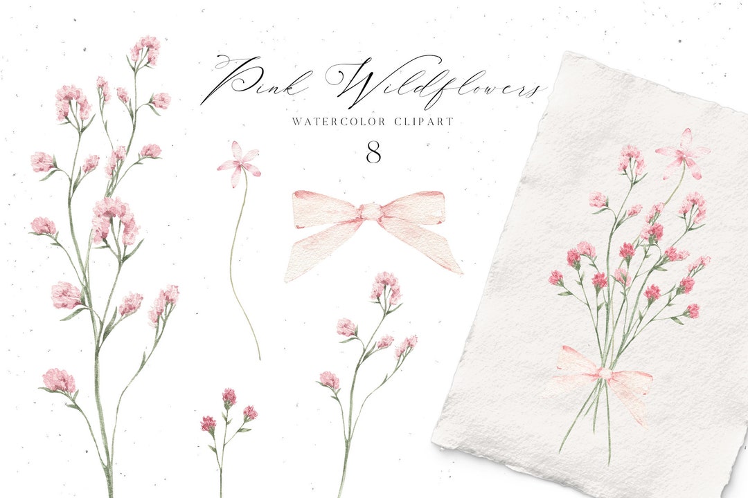 Watercolor Pink Wildflowers Clipart Delicate Meadow Floral Bouquets ...