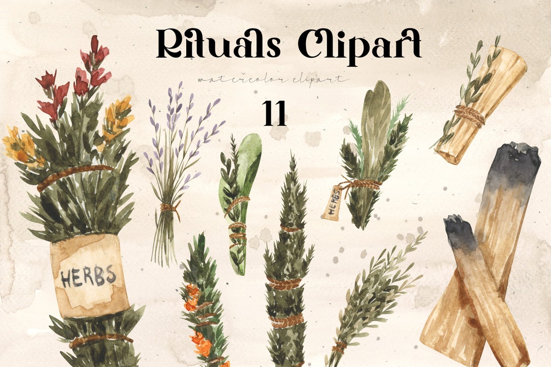 Watercolor Rituals Clipart Palo Santo Sage Lavender Smudging Holy Wood ...