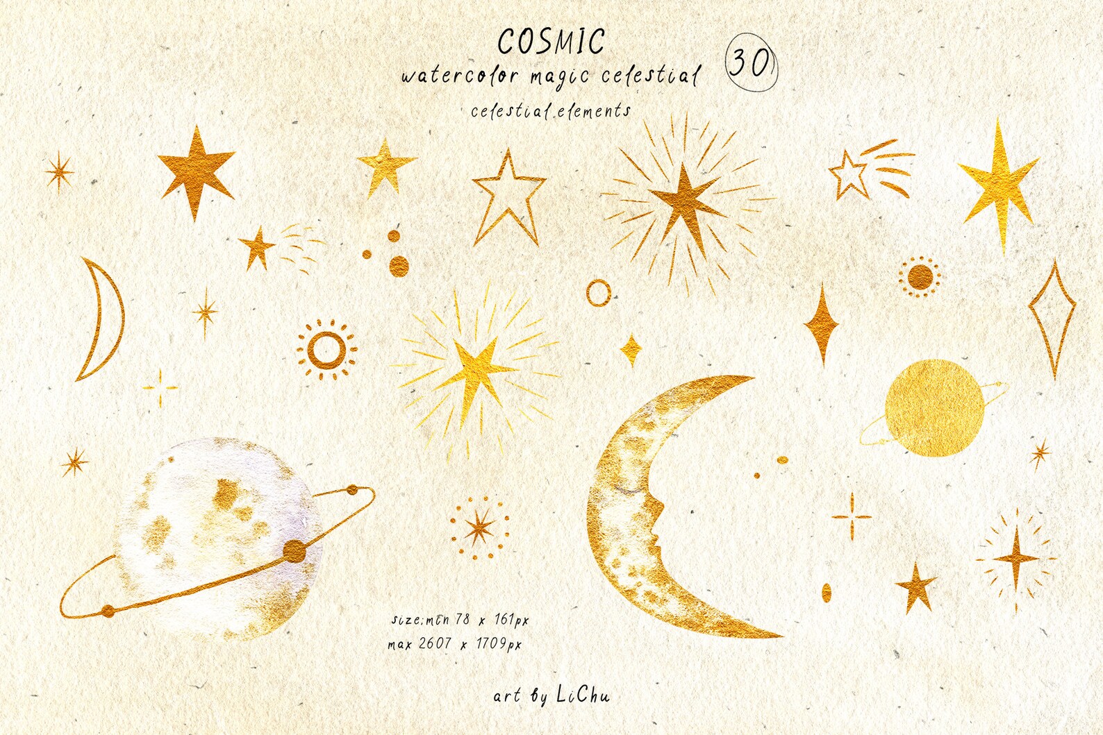 Watercolor Celestial Clipart Stars Moon Moth Butterfly Planet | Etsy