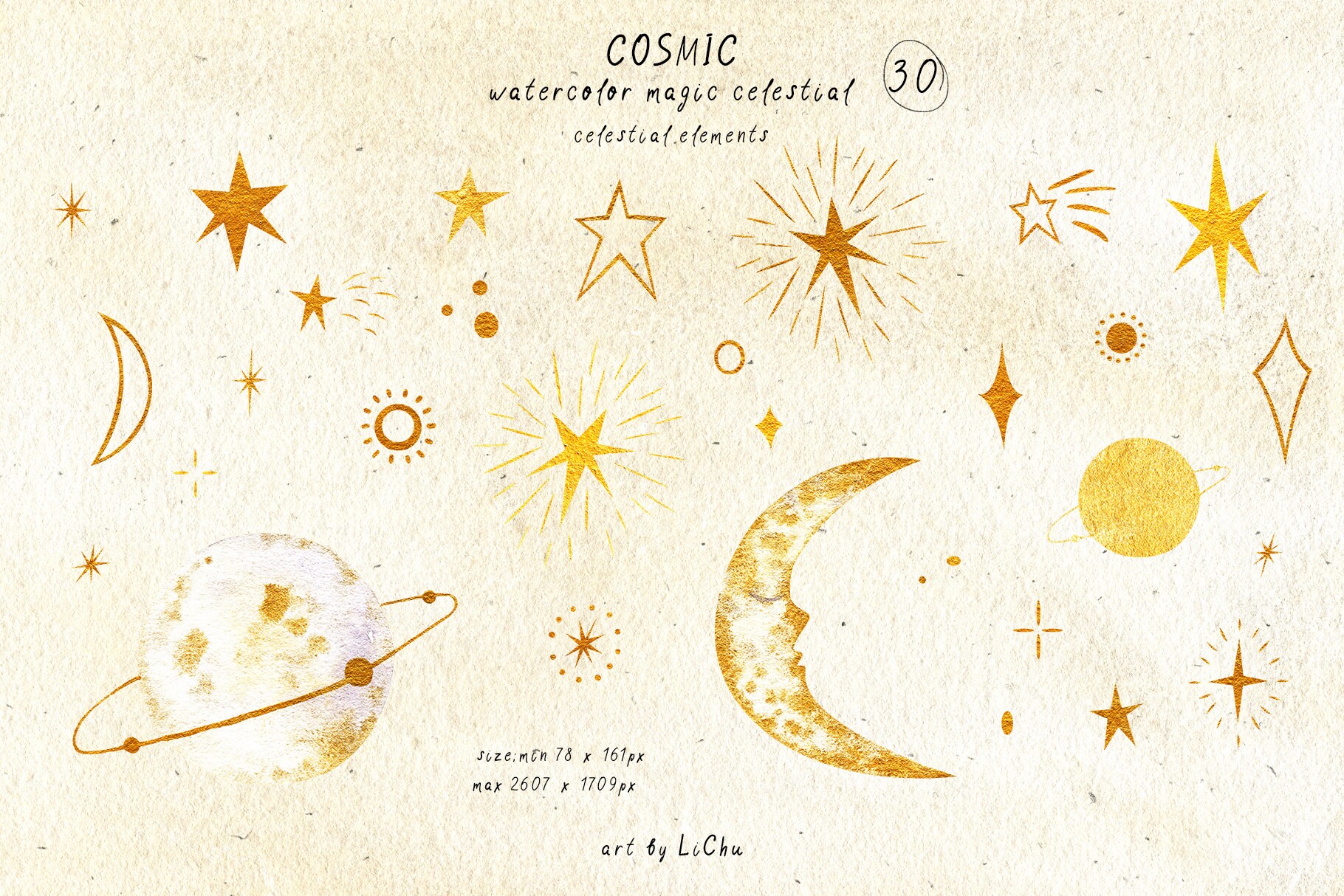 Watercolor Celestial Clipart Stars Moon Moth Butterfly Planet | Etsy