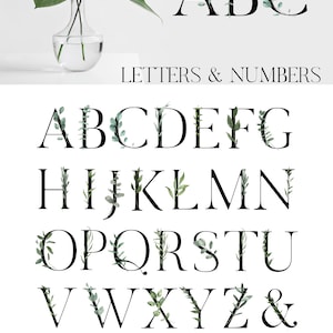 Watercolor Foliage Greenery Alphabet Numbers Leaves Branches Leafy for ...