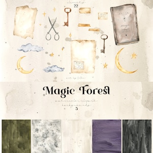 Watercolor Magic Forest Clipart Woodland Animal Fox Squirrel Deer Wolf ...