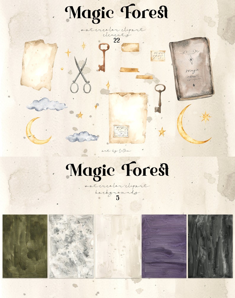 Watercolor Magic Forest Clipart Woodland Animal Fox Squirrel Deer Wolf ...