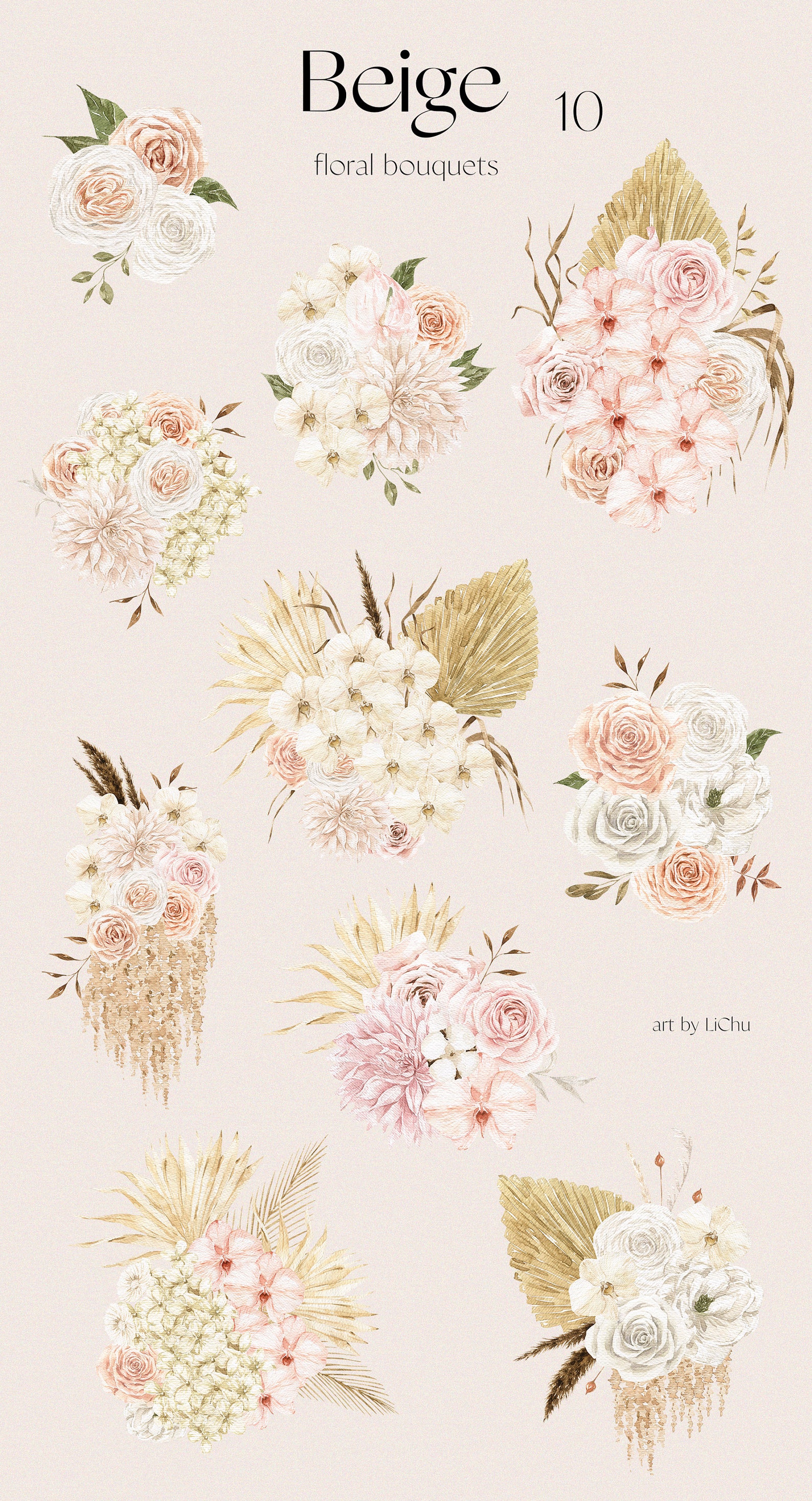 Watercolor Boho Floral Clipart Flowers Dried Palm Leaf | Etsy