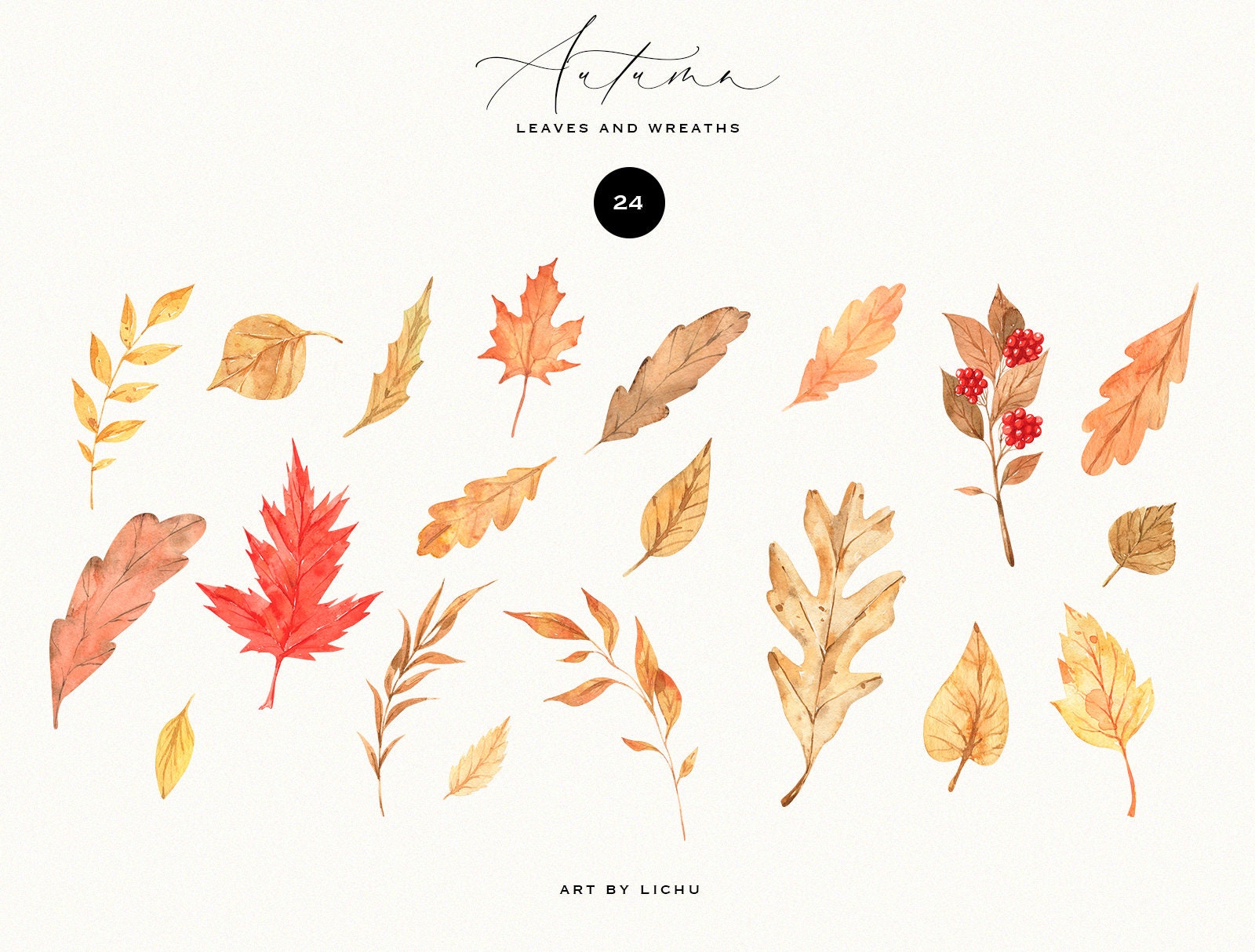 Watercolor Fall Leaves Clipart Autumn Wreath Foliage Branches | Etsy