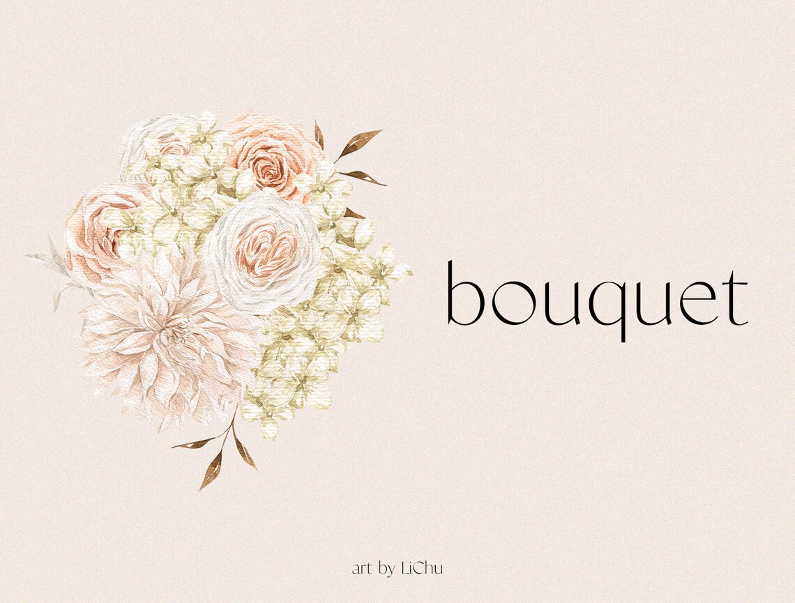 Watercolor Boho Beige Alphabet Numbers Leaves Bouquets Leafy - Etsy