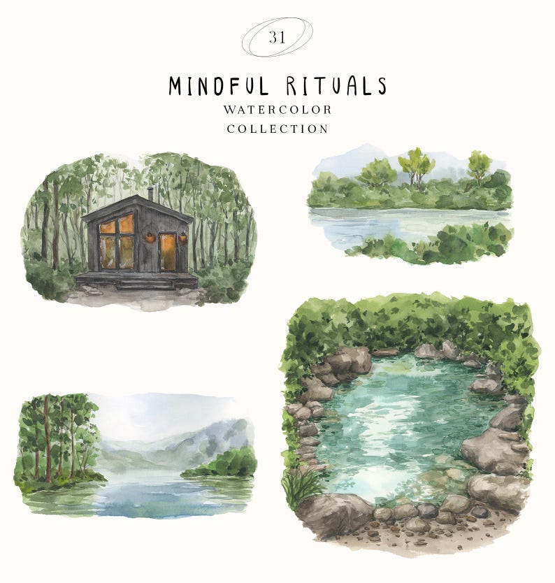 Mindful Rituals Watercolor Clipart – Cozy Self Care Art, Nature Zen ...
