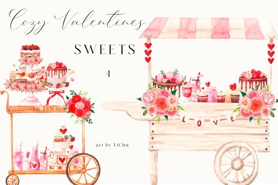 Watercolor Market Cart Dessert Clipart Cafe Truck Wheelbarrow | Etsy