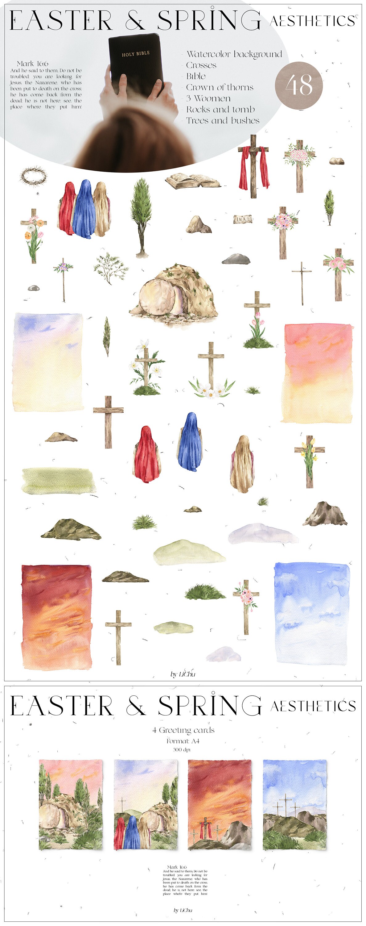 Watercolor Easter clipart Floral flower bouquet wreath Easter | Etsy