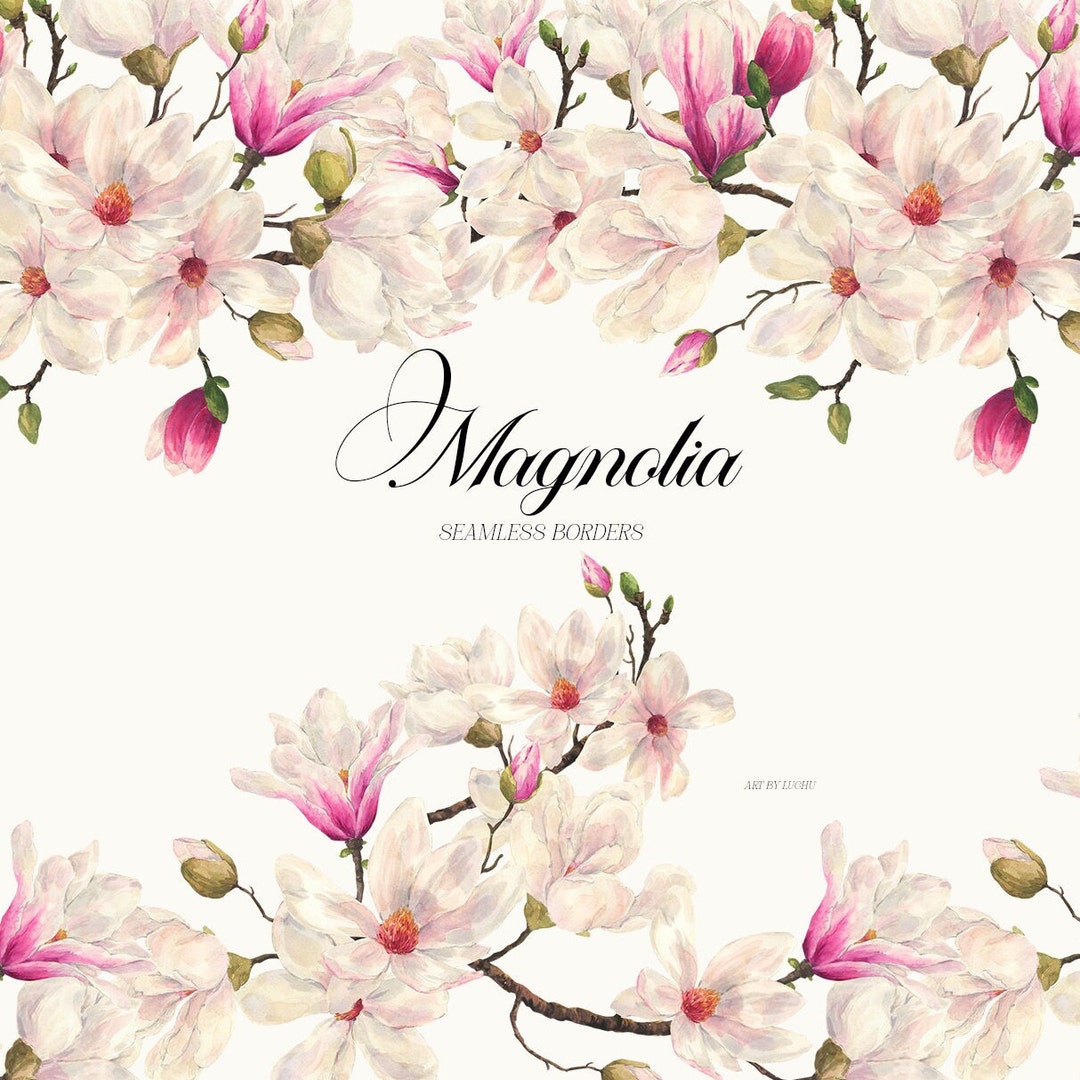 Floral Border Clipart Watercolor Magnolia Seamless Borders Spring ...