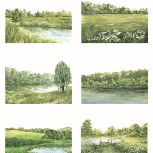Spring Lake Watercolor Landscapes - Hand-painted Nature Scenes ...