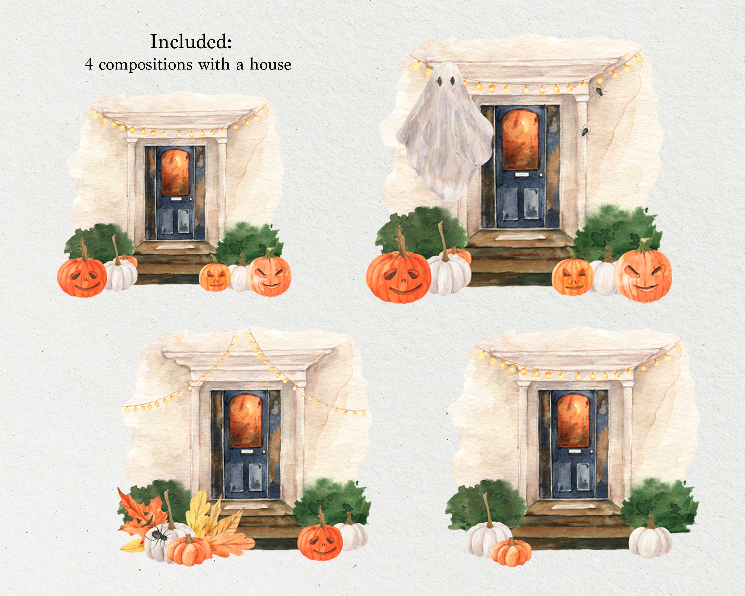 Halloween Clipart Watercolor Autumn House Clipart Pumpkin - Etsy