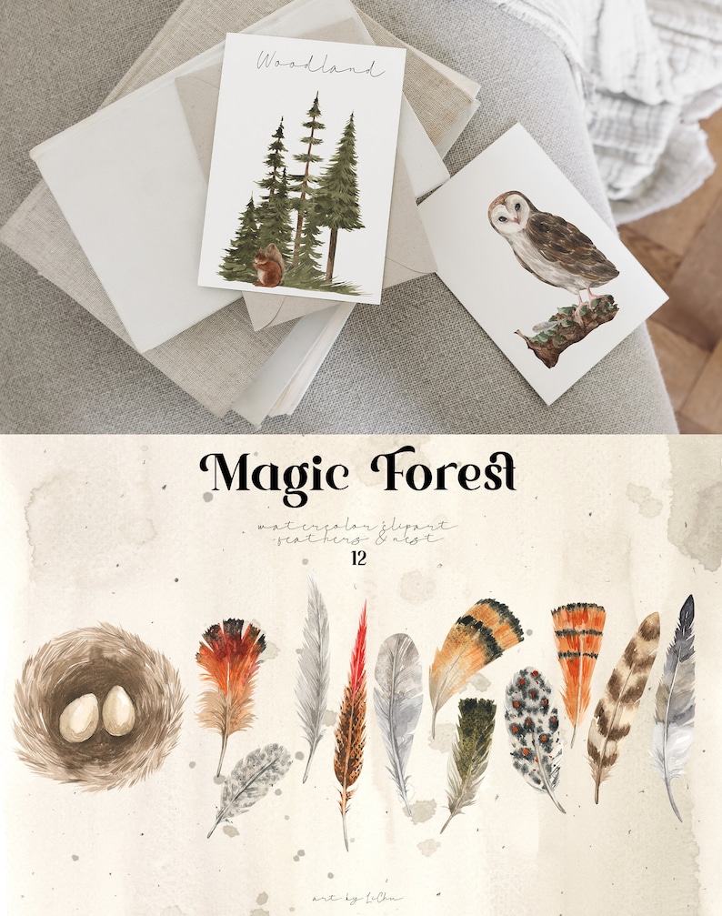 Watercolor Magic Forest Clipart Woodland Animal Fox Squirrel Deer Wolf ...