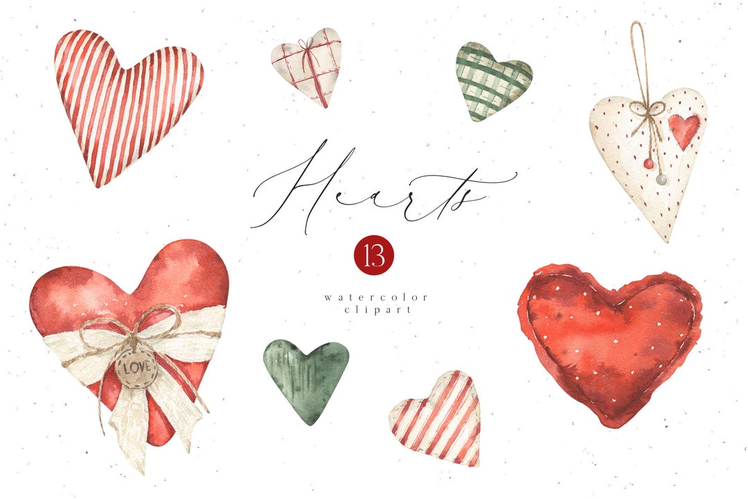 Watercolor Red Heart Cute Vintage Valentines Day Love Brown Beige Green ...