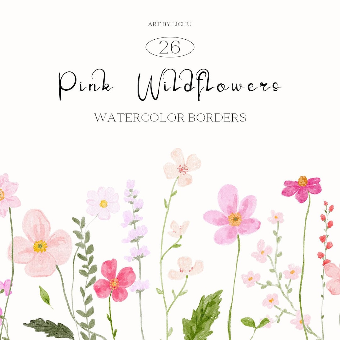 Wild Flowers Clipart Watercolor Pink Floral Border Wedding Invite ...
