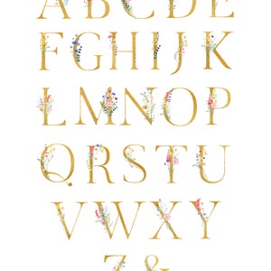 Wildflowers Alphabet Clipart Gold Alphabet Clipart Floral Clipart ...