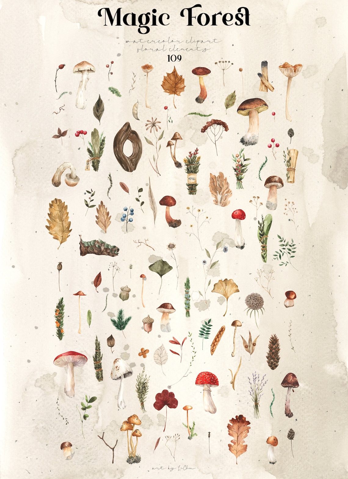 Watercolor Magic Forest Clipart Woodland Animal Fox Squirrel - Etsy