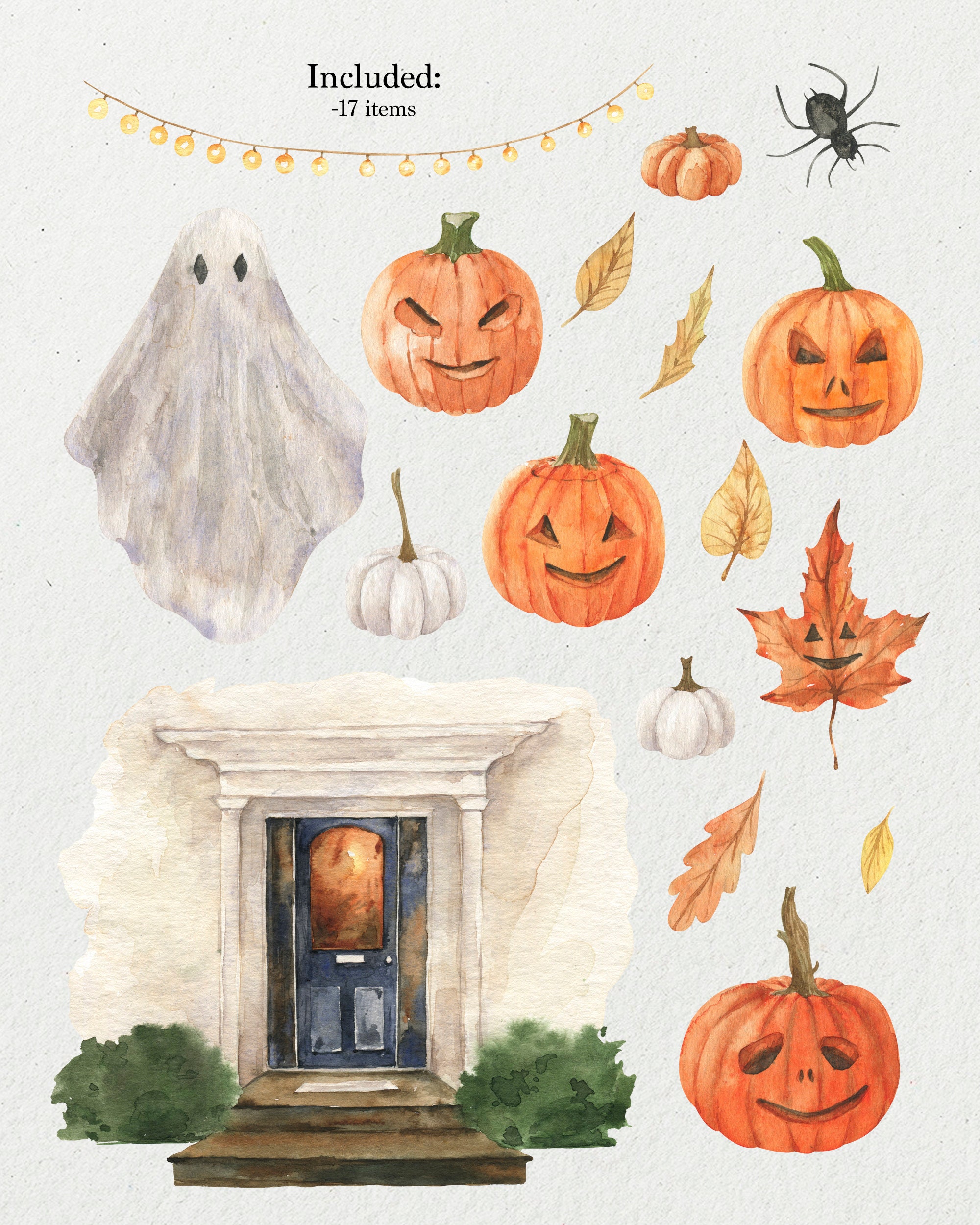 Halloween Clipart Watercolor Autumn House Clipart Pumpkin - Etsy
