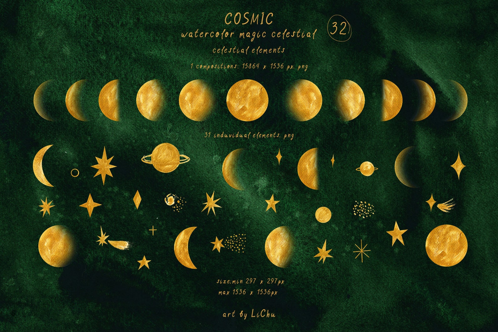 Watercolor Celestial Clipart Cosmic Falling Star Planet Moon | Etsy