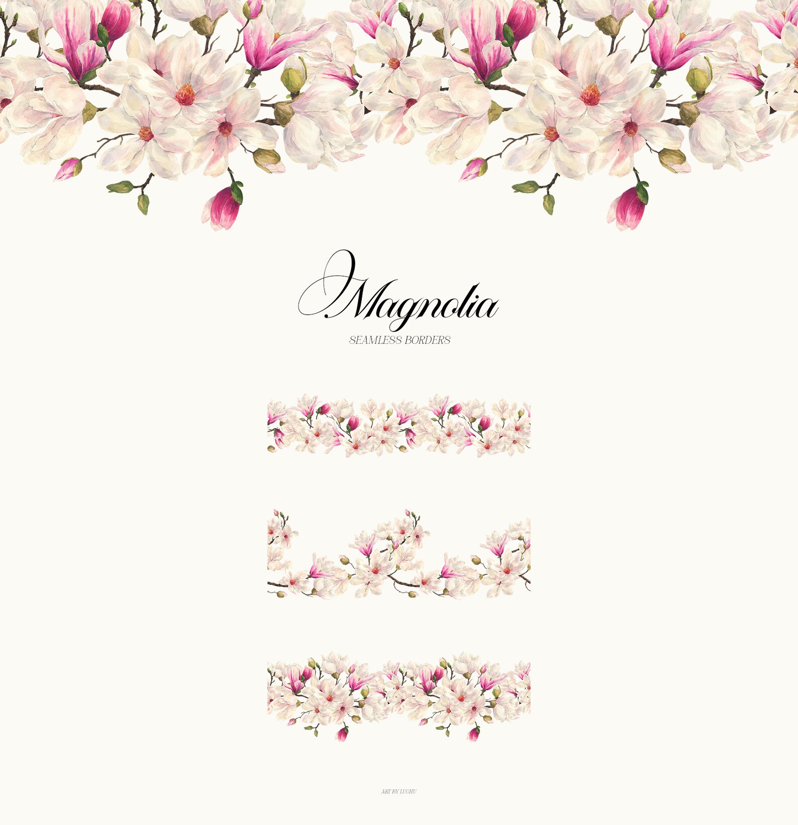 Floral Border Clipart Watercolor Magnolia Seamless Borders Spring ...