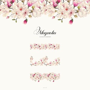 Floral Border Clipart Watercolor Magnolia Seamless Borders Spring ...