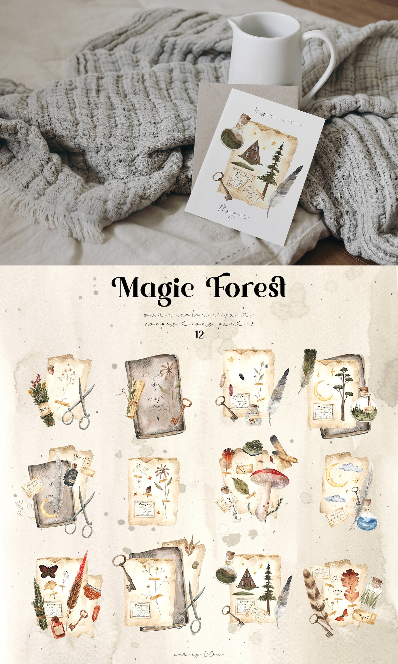 Watercolor Magic Forest Clipart Woodland Animal Fox Squirrel - Etsy