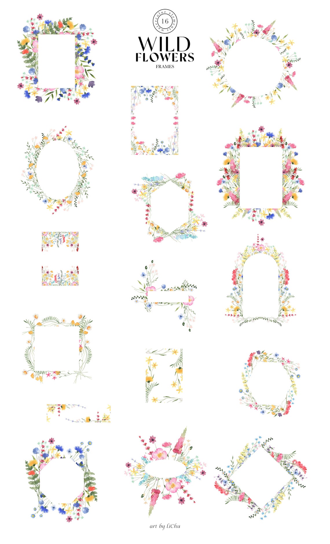 Watercolor Wildflowers Png Floral Frames Clipart Meadow Flora - Etsy