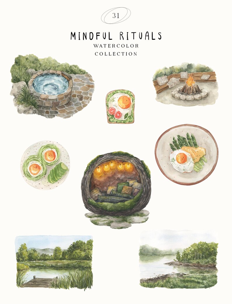 Mindful Rituals Watercolor Clipart – Cozy Self Care Art, Nature Zen ...