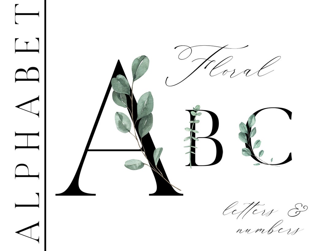 Watercolor Foliage Greenery Alphabet Numbers Leaves Branches Leafy for ...