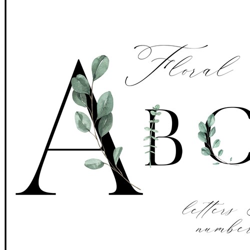 Watercolor Foliage Greenery Alphabet Numbers Leaves Branches - Etsy