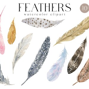 Watercolor Feather Boho Clipart Bohemian Feathers Clip Art Seamless ...