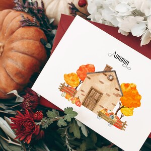 House Watercolor Autumn Clipart Cottage Village Barn Farm Pumpkin Truck ...
