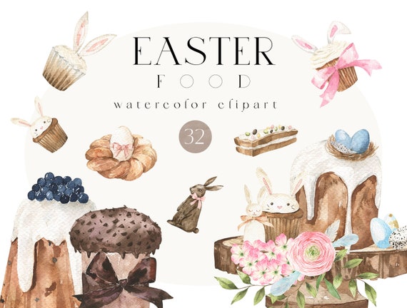 Easter Food Clipart Watercolor Sweets Dessert Easter Bread - Etsy