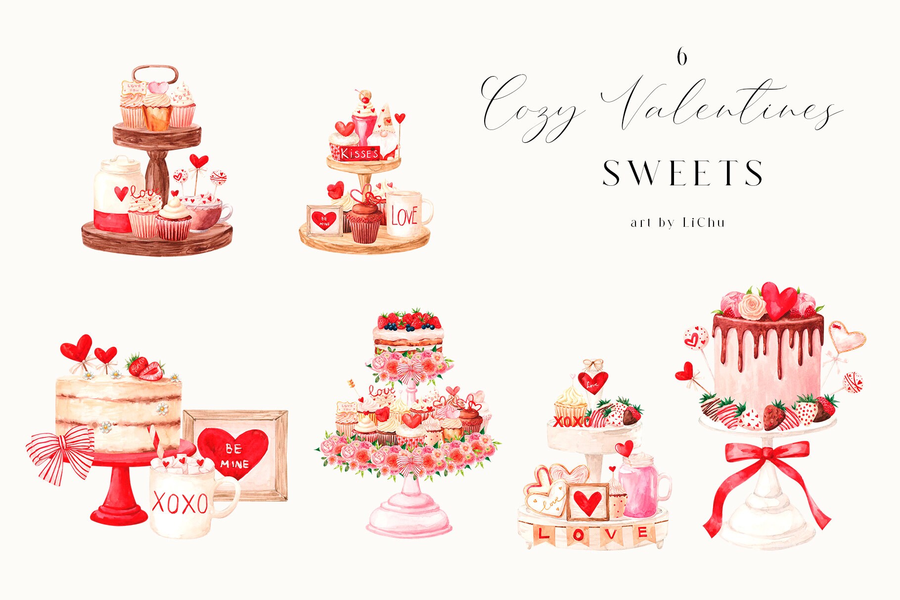 Watercolor Valentines Day Clipart Sweets Cake Pops Cupcakes - Etsy