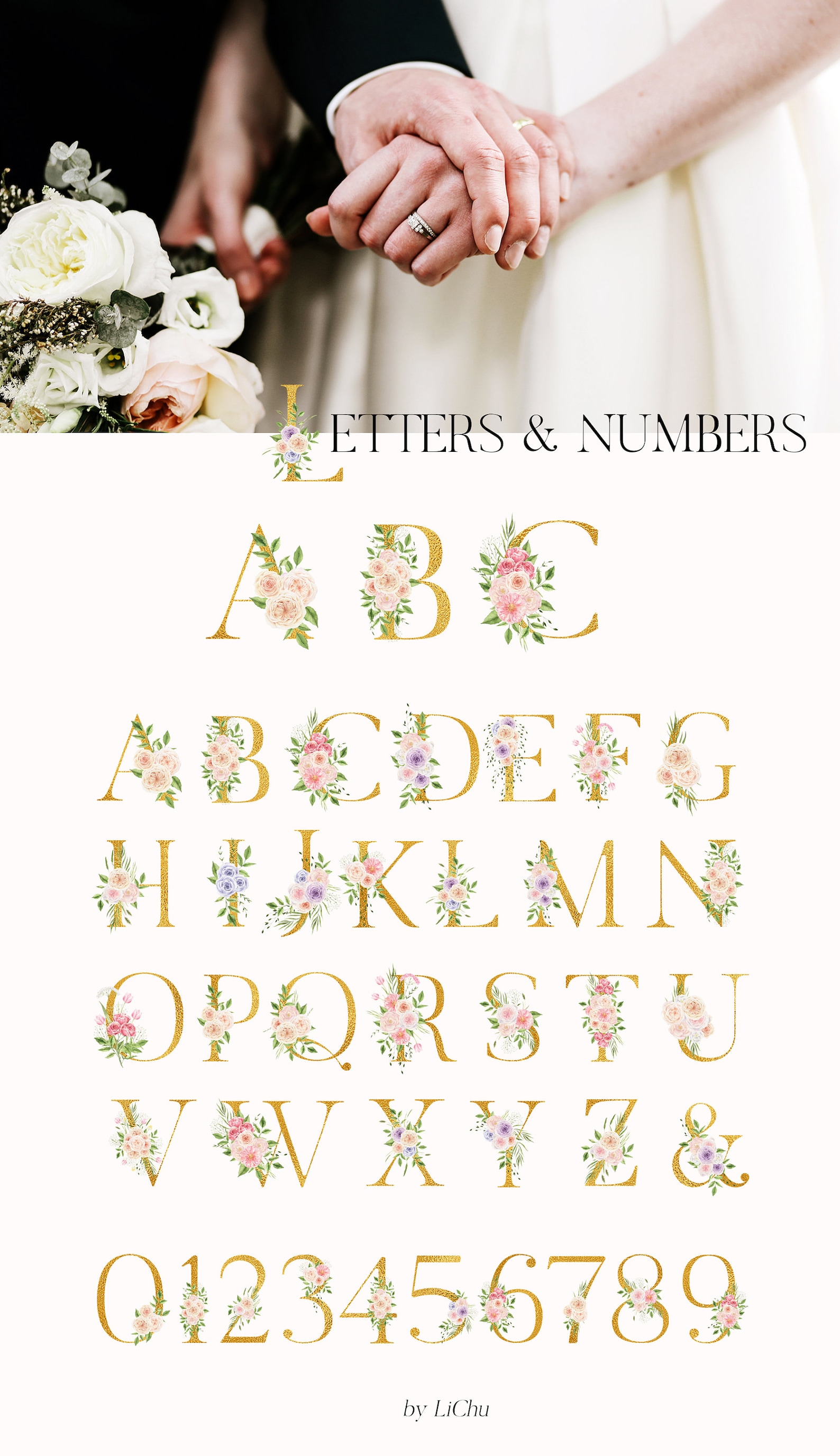 Alphabet Watercolor Floral Gold Typography Wedding Letters and | Etsy