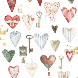 Watercolor Heart Vintage Valentines Day Key Cute Bear Character Love ...