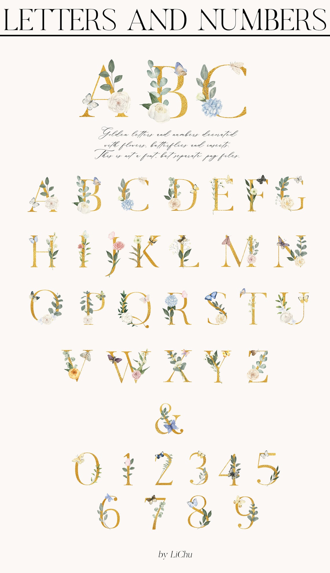 Alphabet Watercolor Floral Gold Typography Wedding Letters and - Etsy