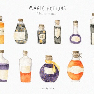 Watercolor Halloween Clipart Magic Potion Bottles Cute Witch Supplies ...