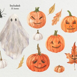 Watercolor Pumpkin Clipart - Halloween Clipart - Fall Leaves Clipart ...