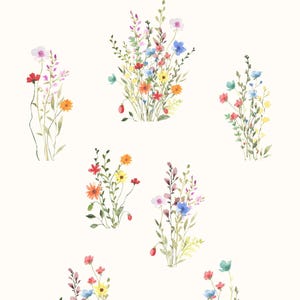 Summer Meadow Watercolor Clipart - Village Clipart - Wild Flowers ...