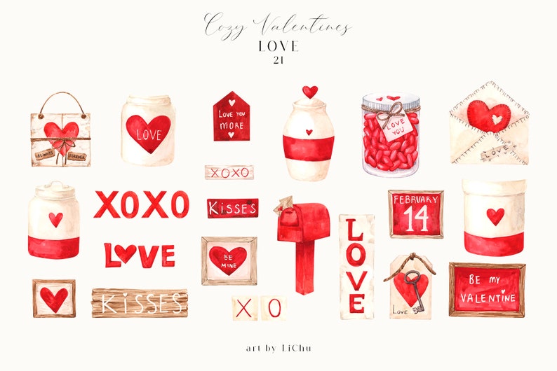 Watercolor Love Clipart Heart Valentines Day Letter Red Mail | Etsy