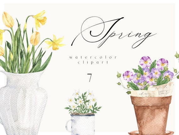 Spring Flower Bouquet Clip Art Watercolor Floral White | Etsy