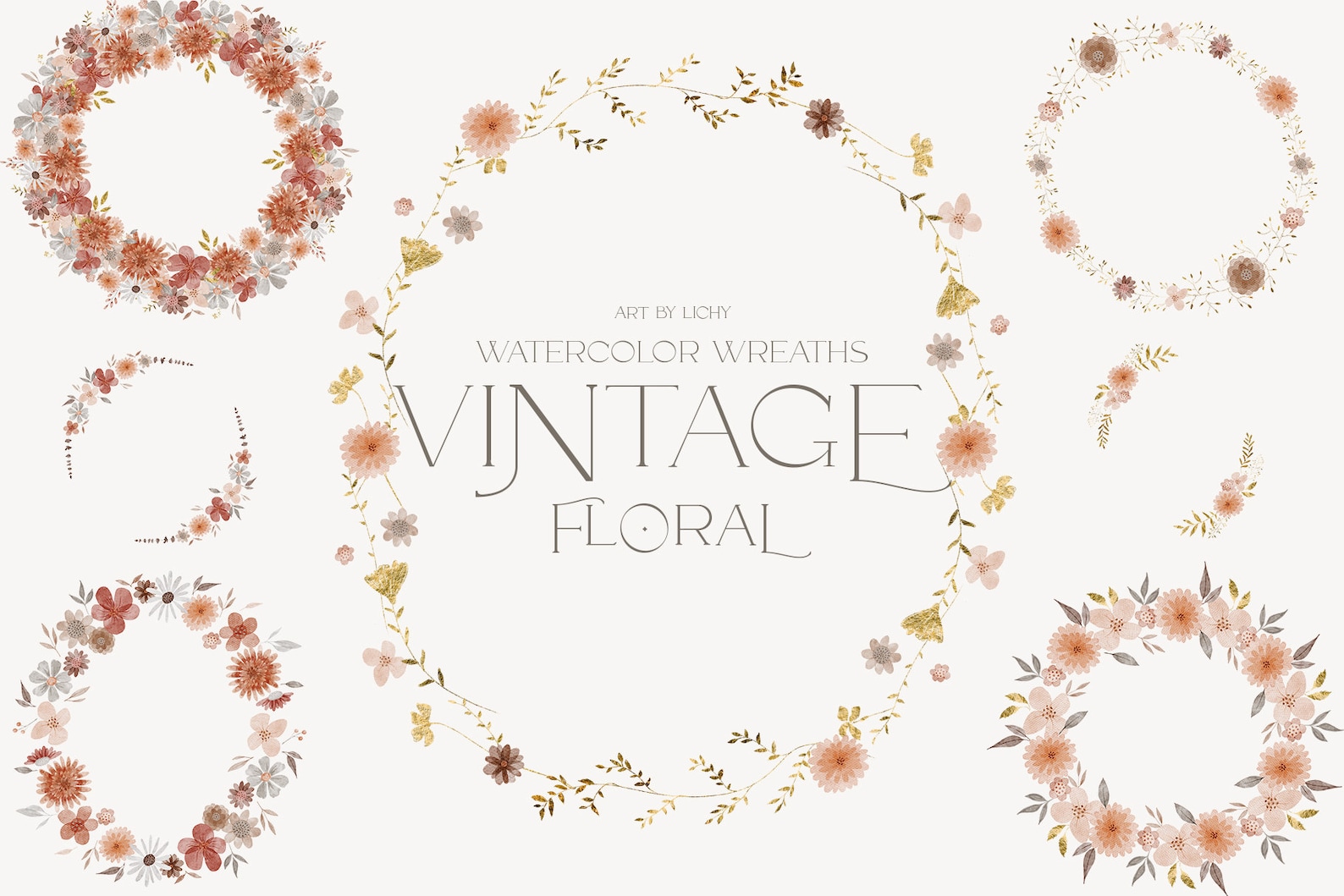Watercolor Boho Wildflowers Wreaths Clipart Dried Flowers Frame Wedding ...